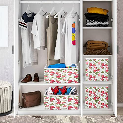 Kigai Strawberry Floral Fabric Storage Bin 11" x 11" x 11" Cube Baskets Collapsible Store Basket Bins for Home Closet Bedroom Drawers Organizers