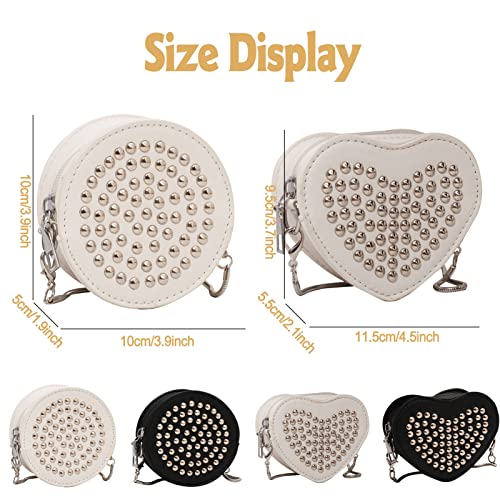 Cute Heart Shaped Mini Crossbody Bags for Women Girls Small Round Purse PU Leather Mini Shoulder Bag with Bling Rivets & Chain Strap (Black,Heart Shaped)