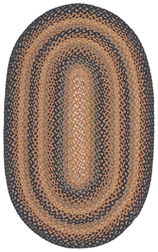 SAFAVIEH Braided Collection Area Rug - 4' x 6' Oval, Natural & Sage, Handmade Country Cottage Jute Reversible, Ideal for High Traffic Areas in Living Room, Bedroom (BRD652E)