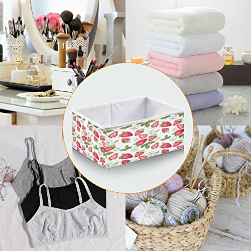 Kigai Strawberry Floral Fabric Storage Bin 11" x 11" x 11" Cube Baskets Collapsible Store Basket Bins for Home Closet Bedroom Drawers Organizers
