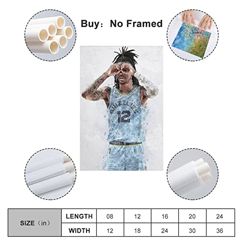 FANCHUANG Ja Morant Poster Paper Dunk for Wall Decor Boys Bedroom Canvas Wall Poster Signed Inspirational Posters Unframe-style 12x18inch(30x45cm)