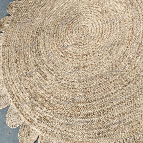 Generic 4X4, 5X5, 6X6,Feet Natural Jute Scallop Round Rug, Floor Scalloped Edge Rug Braided Boho Eco Large Circular Handmade Area Rugs (Natural, 5X5 Ft Round Rug)