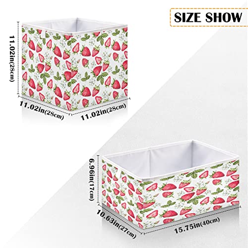 Kigai Strawberry Floral Fabric Storage Bin 11" x 11" x 11" Cube Baskets Collapsible Store Basket Bins for Home Closet Bedroom Drawers Organizers