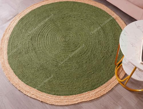 Chouhan International 4x4, 5x5, 6x6,feet Natural Jute Bordered Round Rug, Floor Bordereded Edge Rug Braided Boho Eco Large Circular Handmade Area Rugs (CCID1)