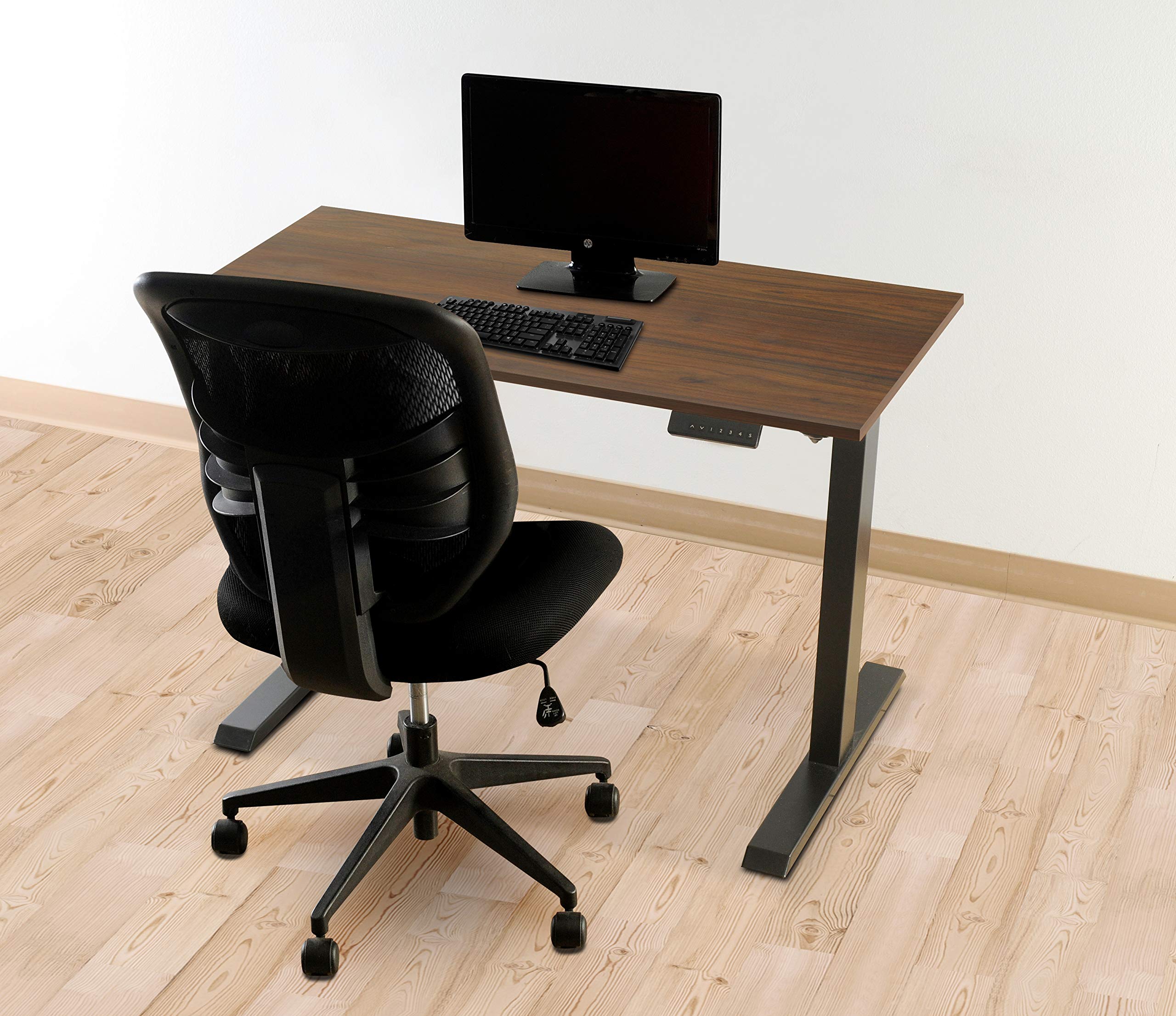 TechOrbits 47 Inch Electric Standing Desk Frame with Tabletop - Motorized Workstation Two Leg Stand Up Desk with Memory Settings and Telescopic Sit Stand Height Adjustment (Black Frame/Wood Brown Top