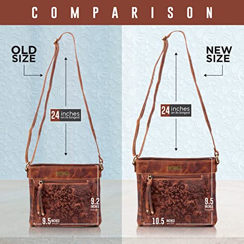 LEVOGUE Genuine Leather Crossbody Handbag for Women - Shoulder bag for Womens Handmade by VALENCHI (Cognac Vintage-Flower)