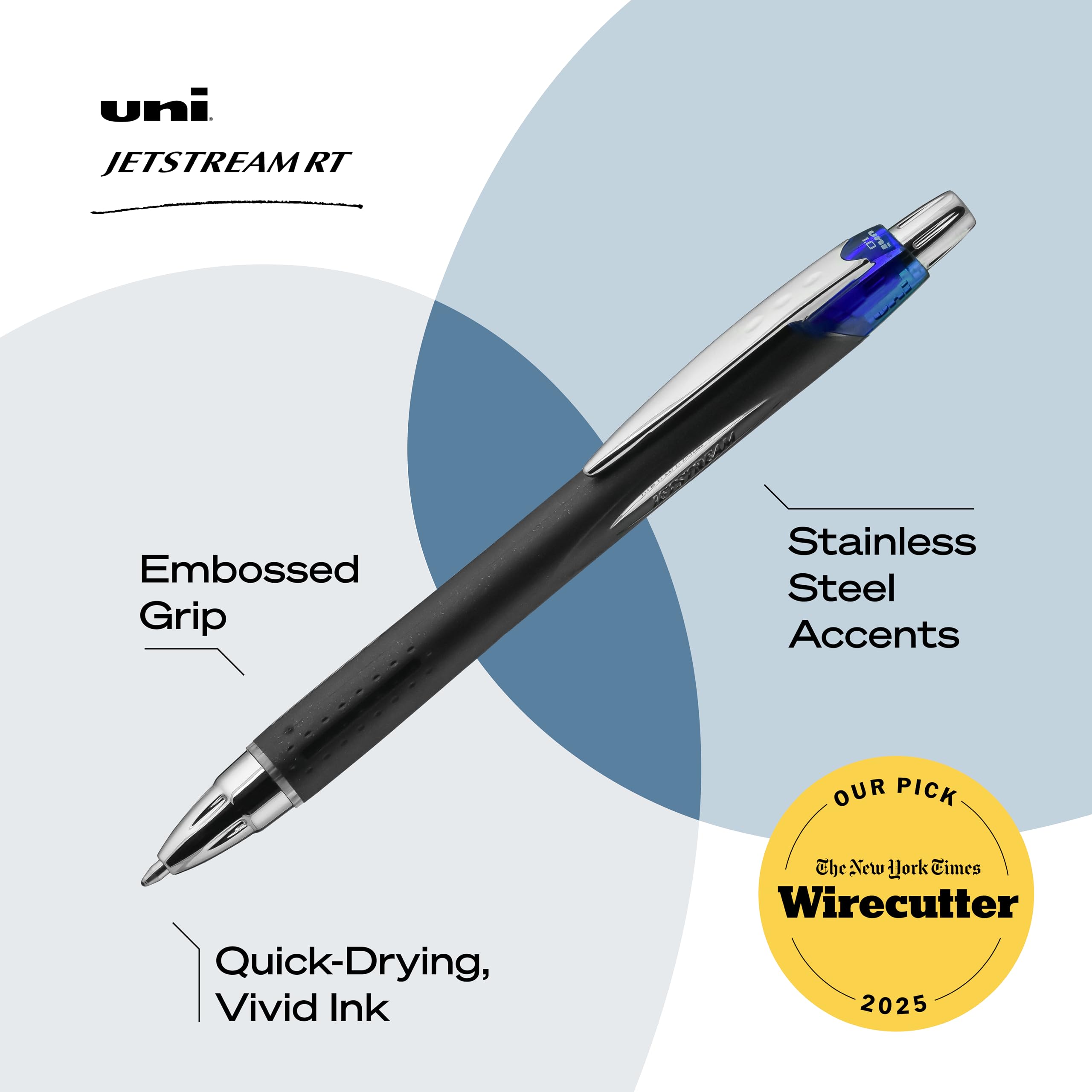 uni-ball Jetstream RT Retractable Ballpoint Pens Medium Point, 1.0mm, Blue, 12 Pack