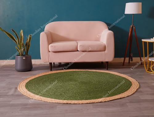 Chouhan International 4x4, 5x5, 6x6,feet Natural Jute Bordered Round Rug, Floor Bordereded Edge Rug Braided Boho Eco Large Circular Handmade Area Rugs (CCID1)