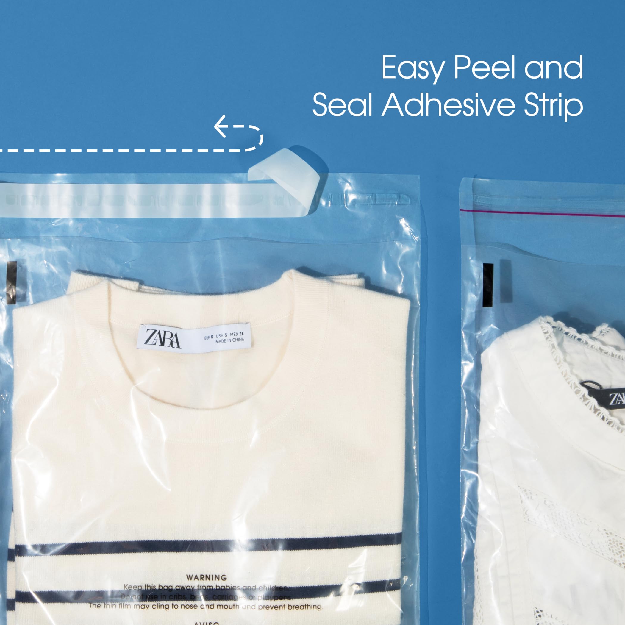 Spartan Industrial - 12β X 15β (100 Count) Self Seal Clear Poly Bags with Suffocation Warning for Packaging, T Shirts & FBA - Permanent Adhesive