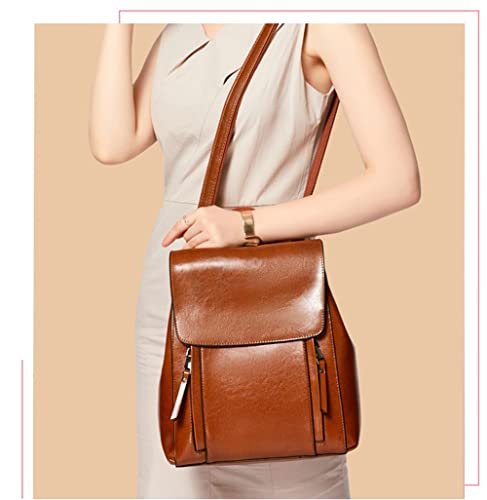 JIUFENG Backpack for Women Vintage Genuine Leather Daypack Ladies Satchel Bags Shoulder Bags (Black)
