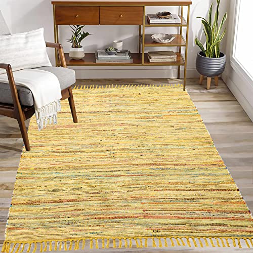 SISOSU Cotton Area Rug - Carpets Suitable for Living Room, Bedroom, Dining Room, Home DĂ©cor - Handcrafted Traditional Rugs - Non-Skid - Chindi Cotton Rag - 4â x 6â - Yellow