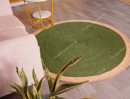 Chouhan International 4x4, 5x5, 6x6,feet Natural Jute Bordered Round Rug, Floor Bordereded Edge Rug Braided Boho Eco Large Circular Handmade Area Rugs (CCID1)