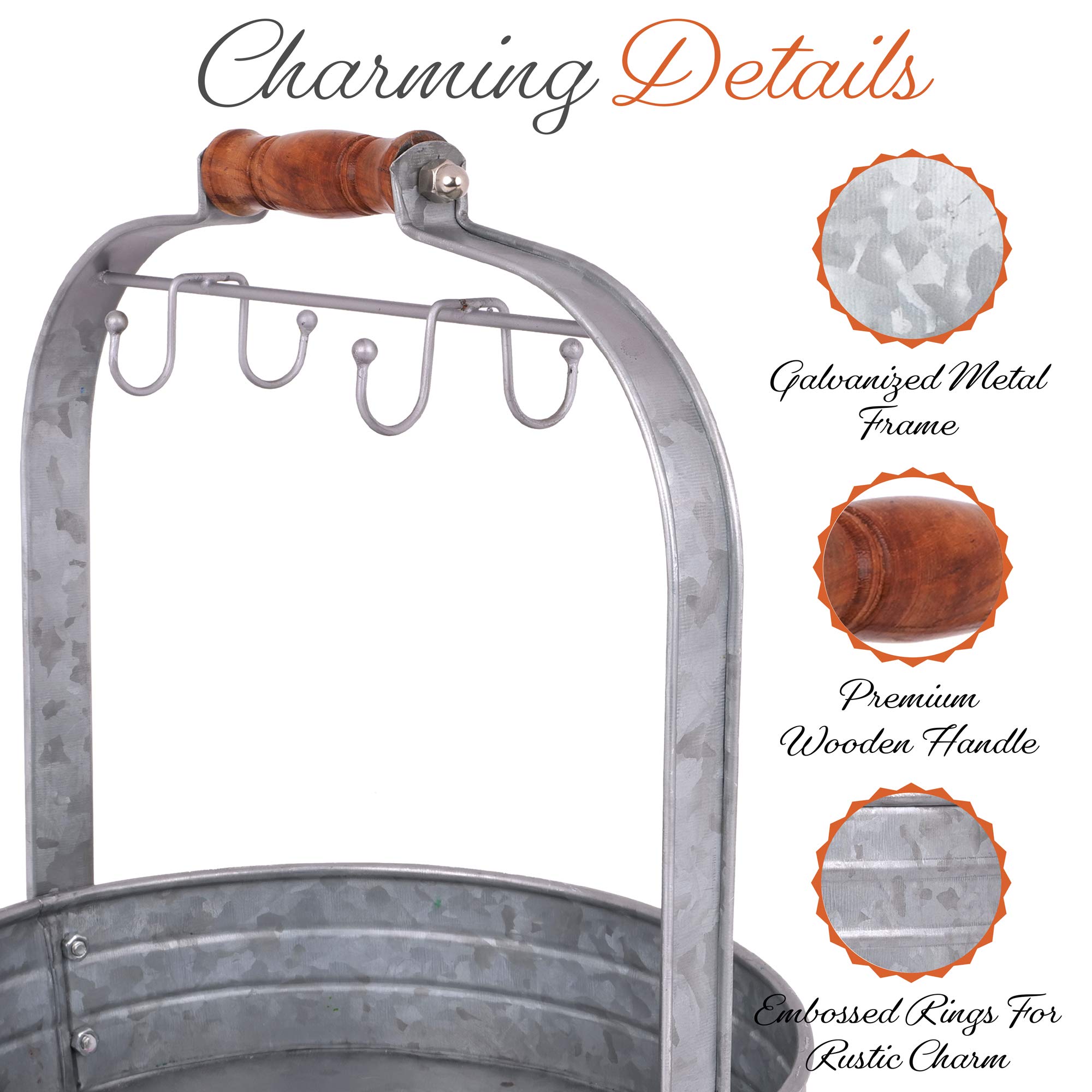 Autumn Alley Rustic Farmhouse Galvanized Coffee Mug Rack Organizer for Kitchen Counter | Mug Tree with Cup Hooks and Basket for Storage of k Cups and Accessories | Perfect for Coffee Bar