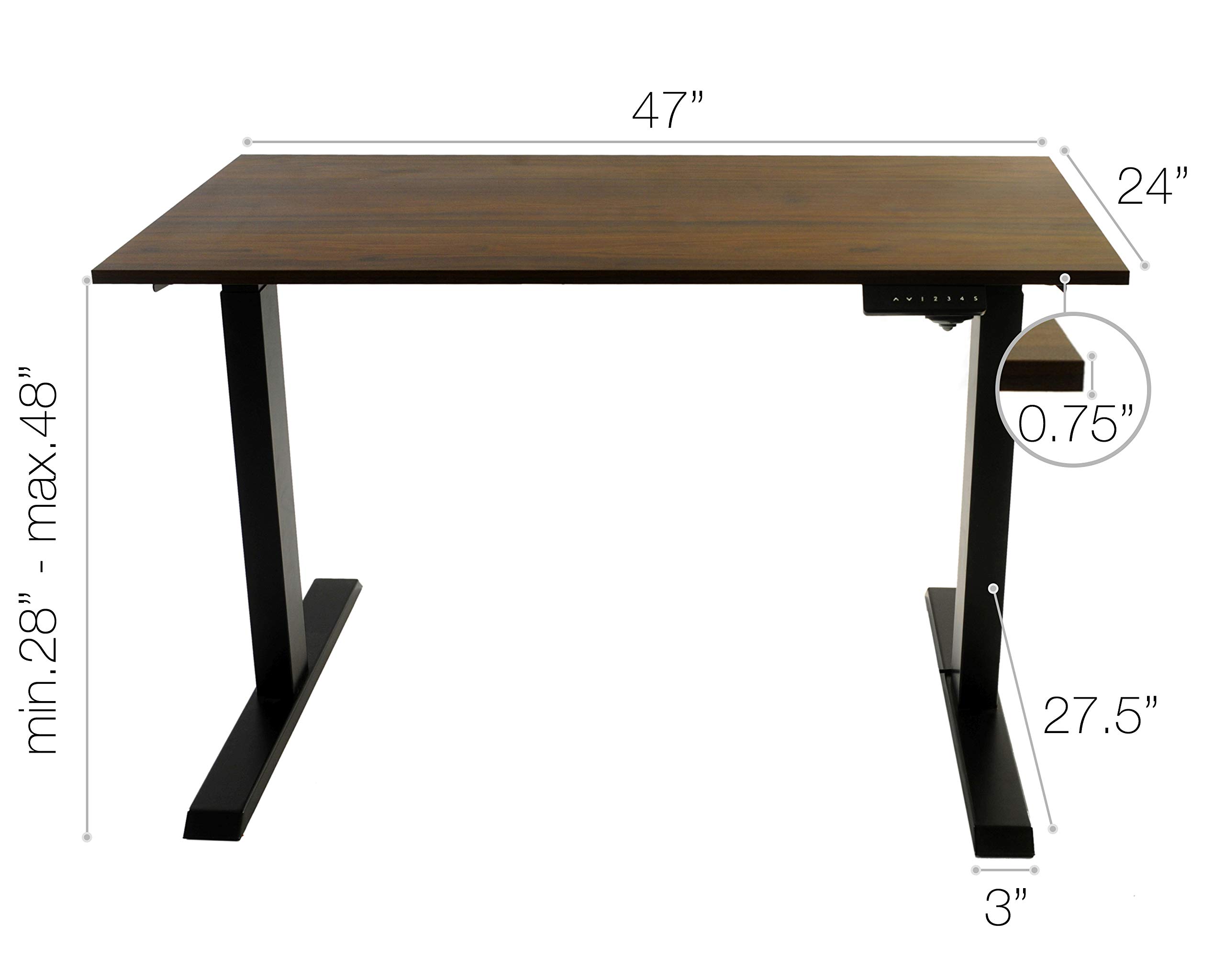 TechOrbits 47 Inch Electric Standing Desk Frame with Tabletop - Motorized Workstation Two Leg Stand Up Desk with Memory Settings and Telescopic Sit Stand Height Adjustment (Black Frame/Wood Brown Top