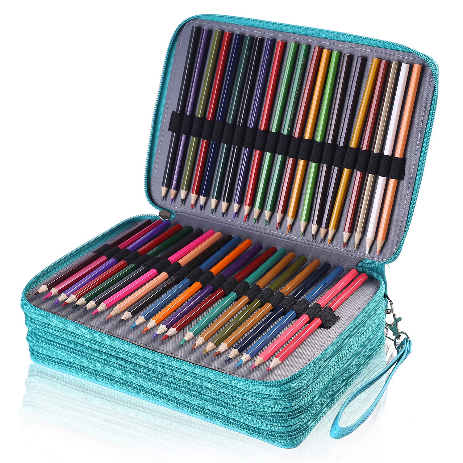 Shulaner 200 Slots Colored Pencil Case Organizer with Zipper PU Leather Large Capacity Pen Holder Bag (Lake Blue)