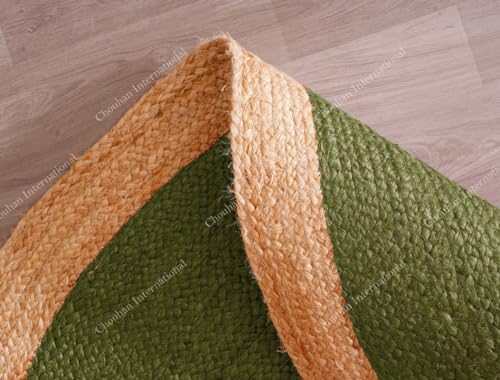 Chouhan International 4x4, 5x5, 6x6,feet Natural Jute Bordered Round Rug, Floor Bordereded Edge Rug Braided Boho Eco Large Circular Handmade Area Rugs (CCID1)