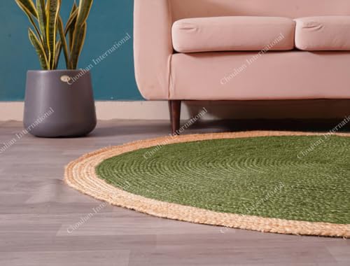 Chouhan International 4x4, 5x5, 6x6,feet Natural Jute Bordered Round Rug, Floor Bordereded Edge Rug Braided Boho Eco Large Circular Handmade Area Rugs (CCID1)