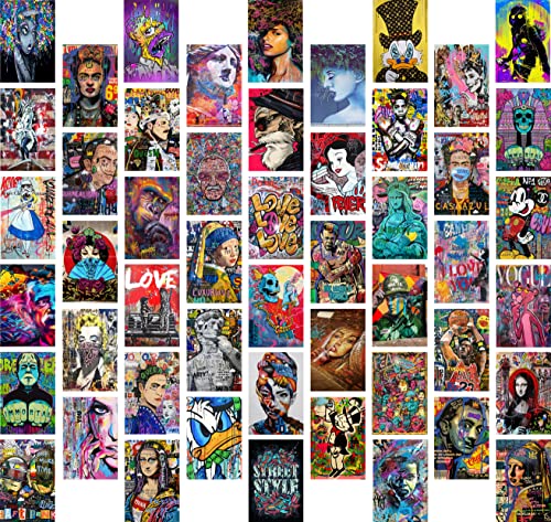 LIYA 50PCS Banksy Aesthetic Wall Collage Kit for Teen Boys and Girls - 4x6 inch - Hypebeast Room Decor, Graffiti Street Art Set, Famous Artists Pop Art, Posters for Room Aesthetic, Bedroom Wall Decor, Teen Room Decor, Trendy Wall Prints Kit, Graffiti Post