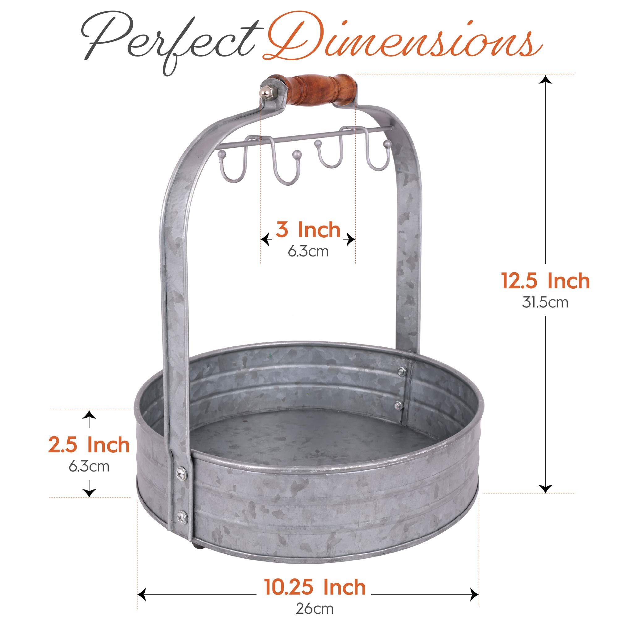 Autumn Alley Rustic Farmhouse Galvanized Coffee Mug Rack Organizer for Kitchen Counter | Mug Tree with Cup Hooks and Basket for Storage of k Cups and Accessories | Perfect for Coffee Bar