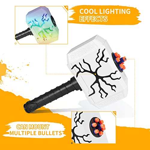 Thor Dart-Blasting Hammer Toys for Nerf Guns-Toys for 5 6 7 8+ Year Old Boys,Kids Roleplay Toy Thunder Mjolnir for with Lights, with 30 Darts