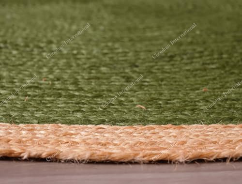 Chouhan International 4x4, 5x5, 6x6,feet Natural Jute Bordered Round Rug, Floor Bordereded Edge Rug Braided Boho Eco Large Circular Handmade Area Rugs (CCID1)