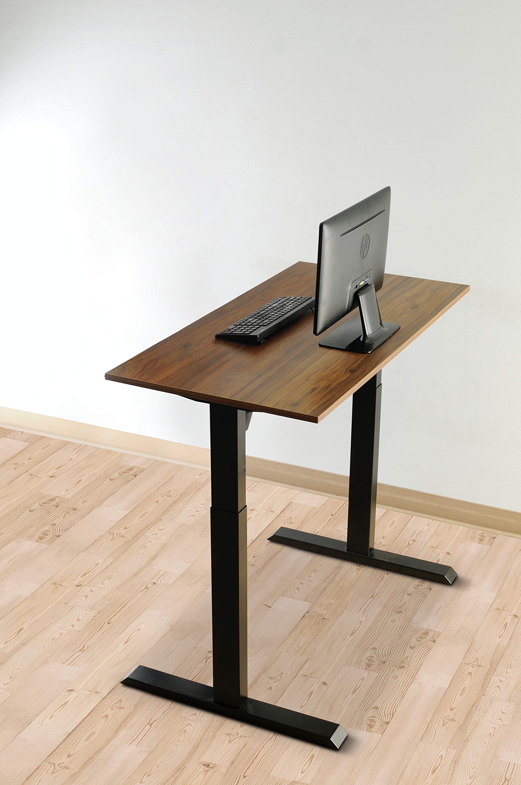 TechOrbits 47 Inch Electric Standing Desk Frame with Tabletop - Motorized Workstation Two Leg Stand Up Desk with Memory Settings and Telescopic Sit Stand Height Adjustment (Black Frame/Wood Brown Top