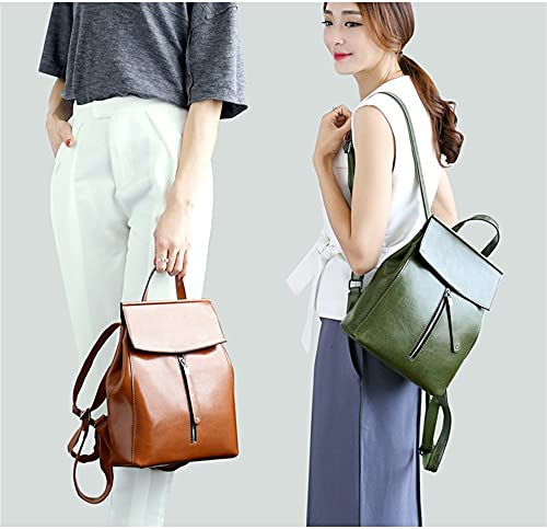 JIUFENG Genuine Leather Backpack for Women Vintage Small Daypack Ladies Satchel Bags Shoulder Bags Women's Purses (Brown)