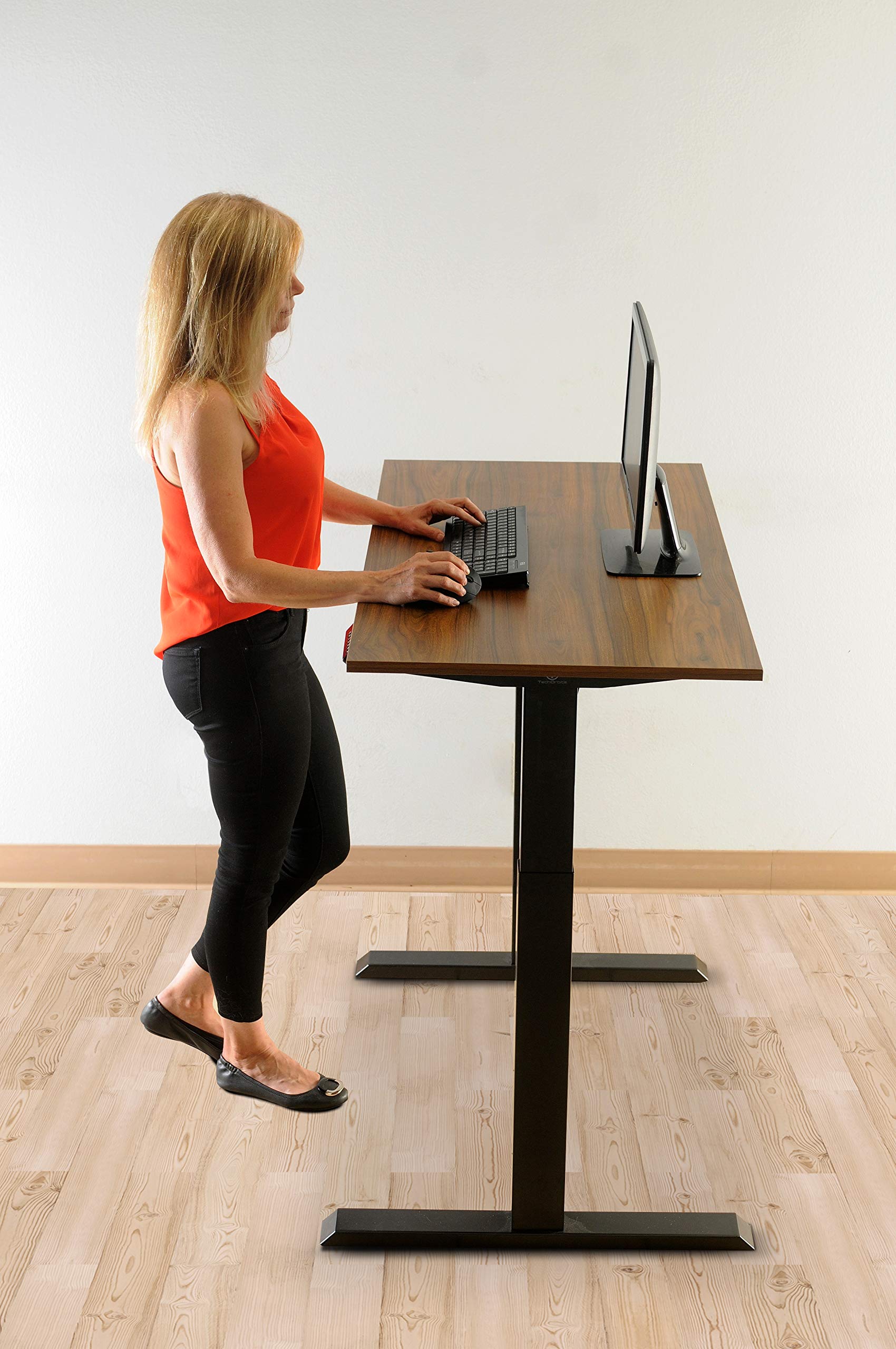 TechOrbits 47 Inch Electric Standing Desk Frame with Tabletop - Motorized Workstation Two Leg Stand Up Desk with Memory Settings and Telescopic Sit Stand Height Adjustment (Black Frame/Wood Brown Top