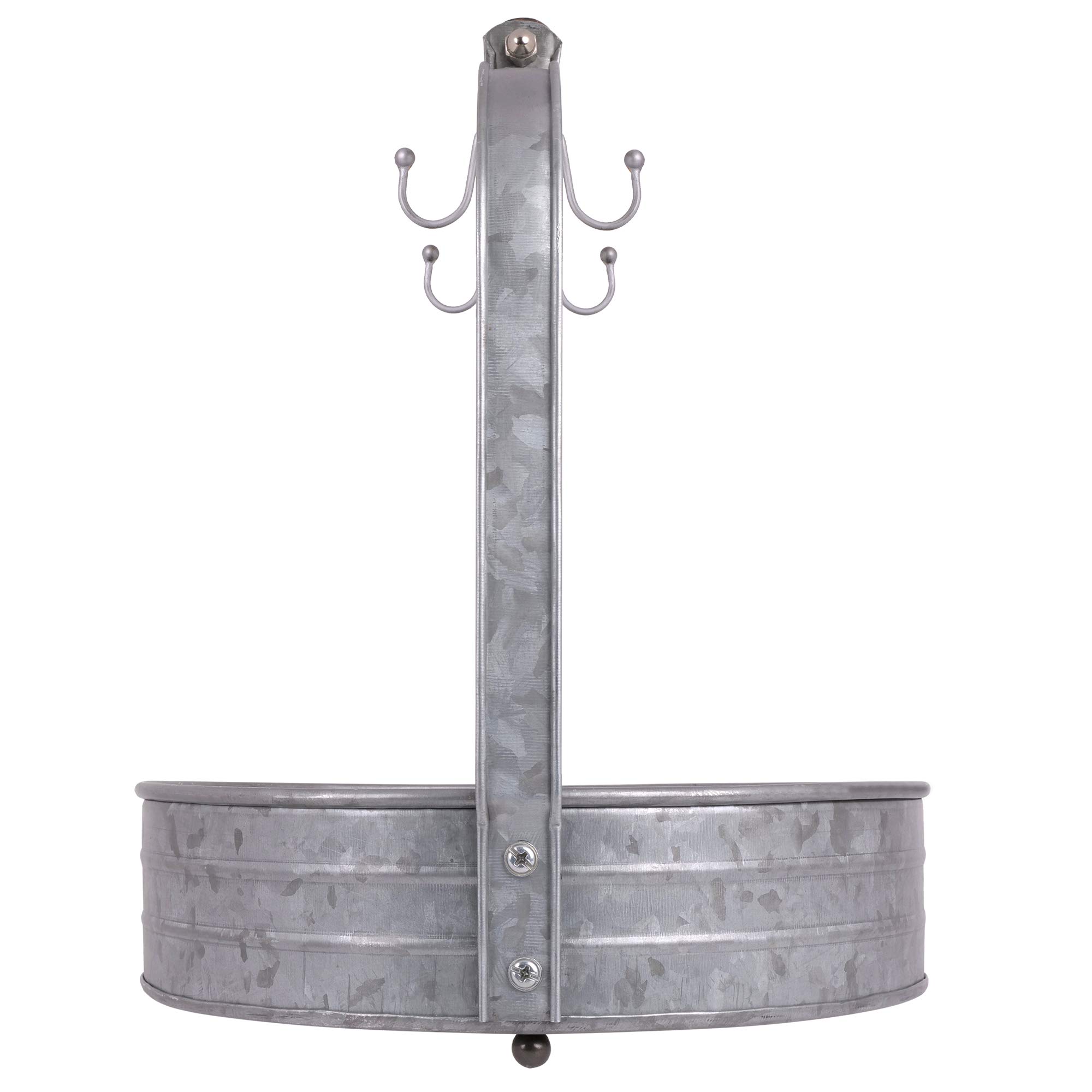 Autumn Alley Rustic Farmhouse Galvanized Coffee Mug Rack Organizer for Kitchen Counter | Mug Tree with Cup Hooks and Basket for Storage of k Cups and Accessories | Perfect for Coffee Bar