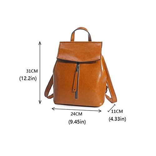 JIUFENG Genuine Leather Backpack for Women Vintage Small Daypack Ladies Satchel Bags Shoulder Bags Women's Purses (Brown)