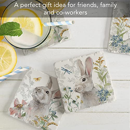 CounterArt Spring Meadow Bunnies Multi-Image Absorbent Stone Tumbled Tile Coaster 4 Pack with Protective Cork Backing Manufactured in The USA