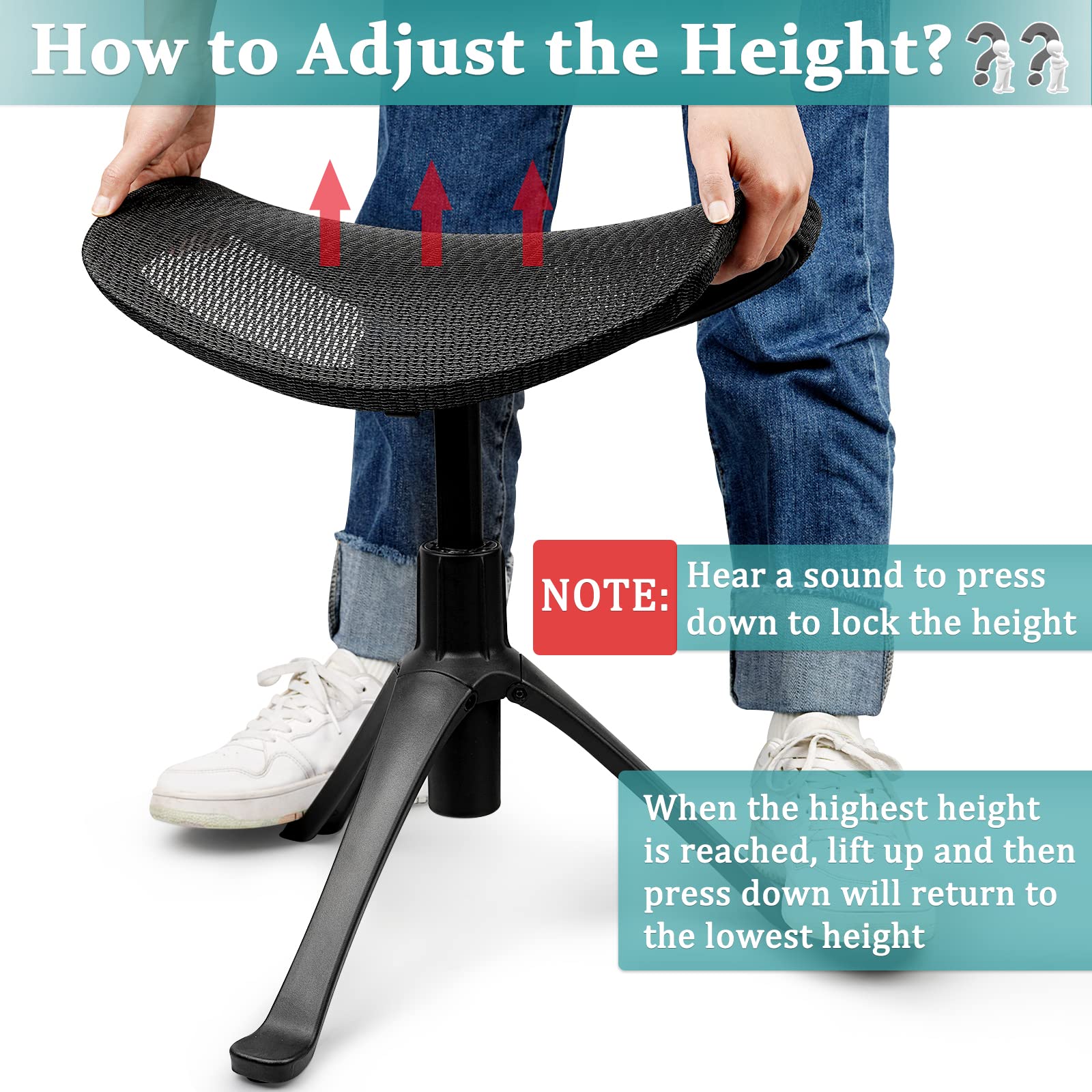 Lilithye Footrest Stool Under Desk Adjustable Height Footrest Ottoman Ergonomic Foot Stool with Wheels 360° Rolling Footrest for Home Office (Black)