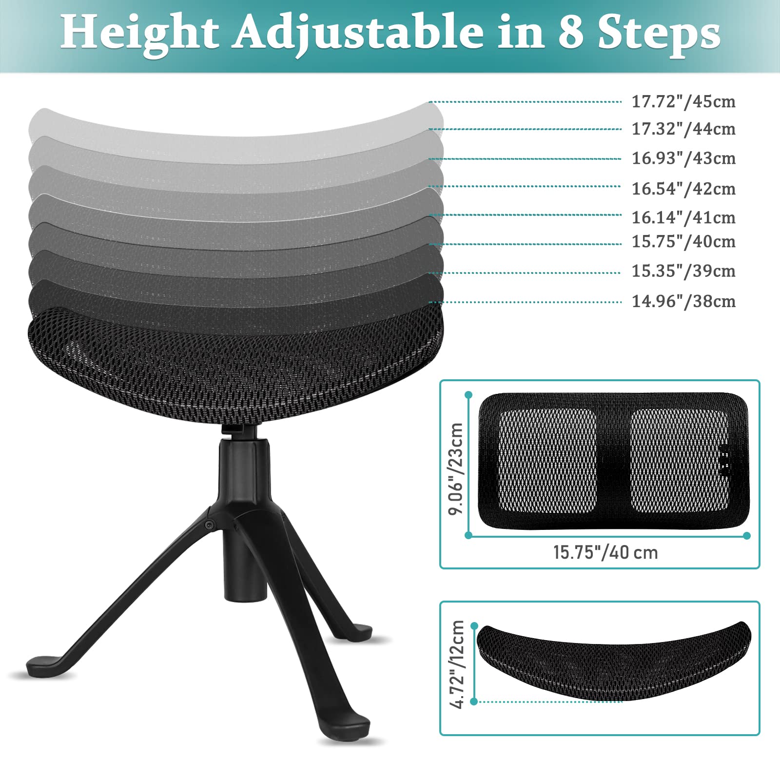 Lilithye Footrest Stool Under Desk Adjustable Height Footrest Ottoman Ergonomic Foot Stool with Wheels 360° Rolling Footrest for Home Office (Black)