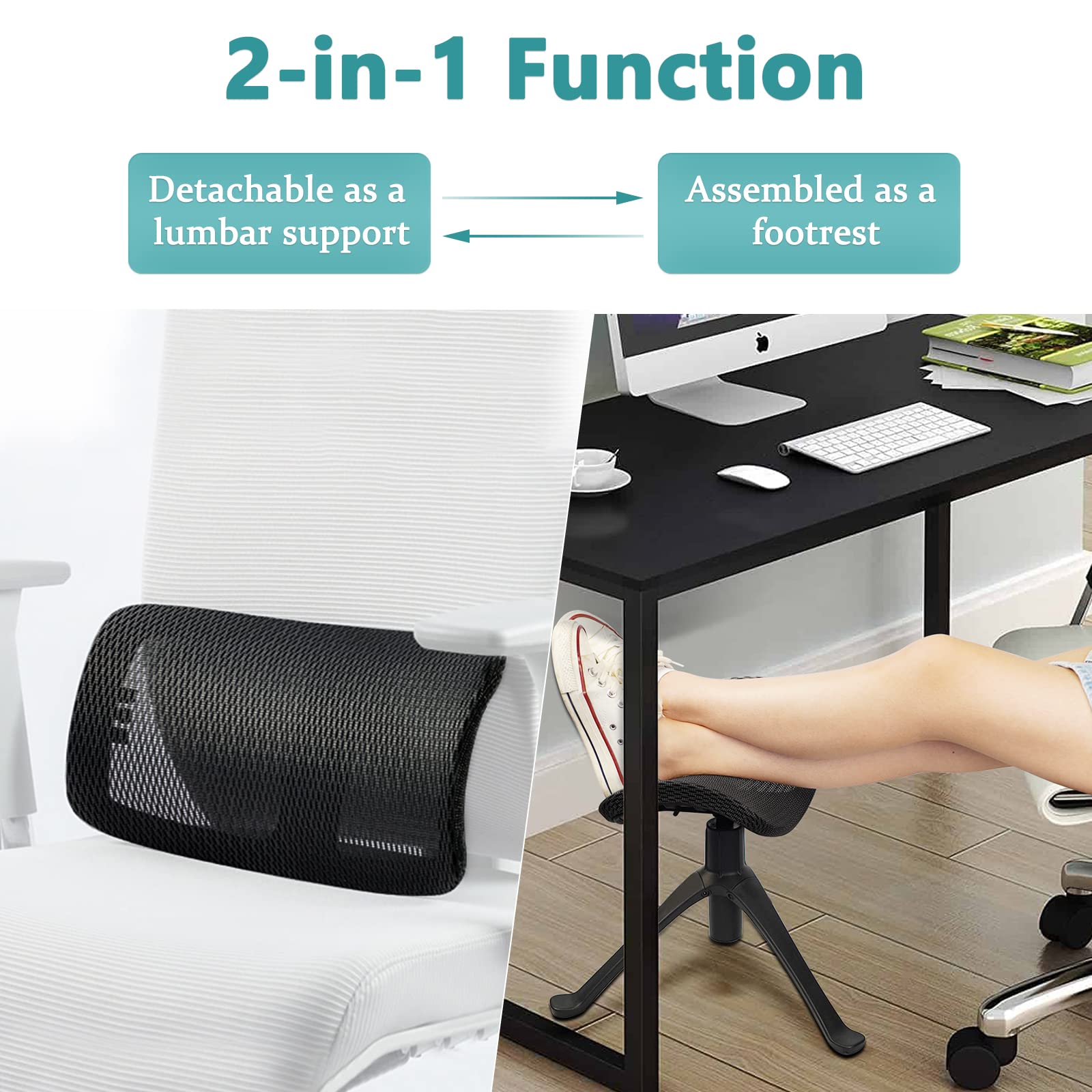 Lilithye Footrest Stool Under Desk Adjustable Height Footrest Ottoman Ergonomic Foot Stool with Wheels 360° Rolling Footrest for Home Office (Black)