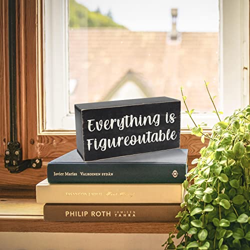 Esur Home Office Desk Black Decor - Inspirational Farmhouse Wooden Box Sign - Everything is Figureoutable