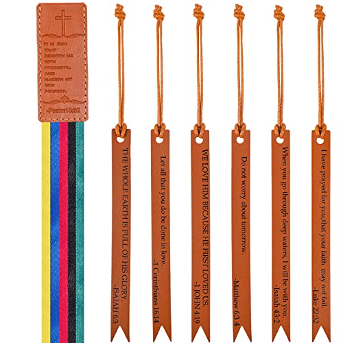 Lunpliran Bible Bookmark Christian Leather Bookmark with Inspirational Verse Christmas Christian Gifts Church Gifts for Men Women, 7 Pieces