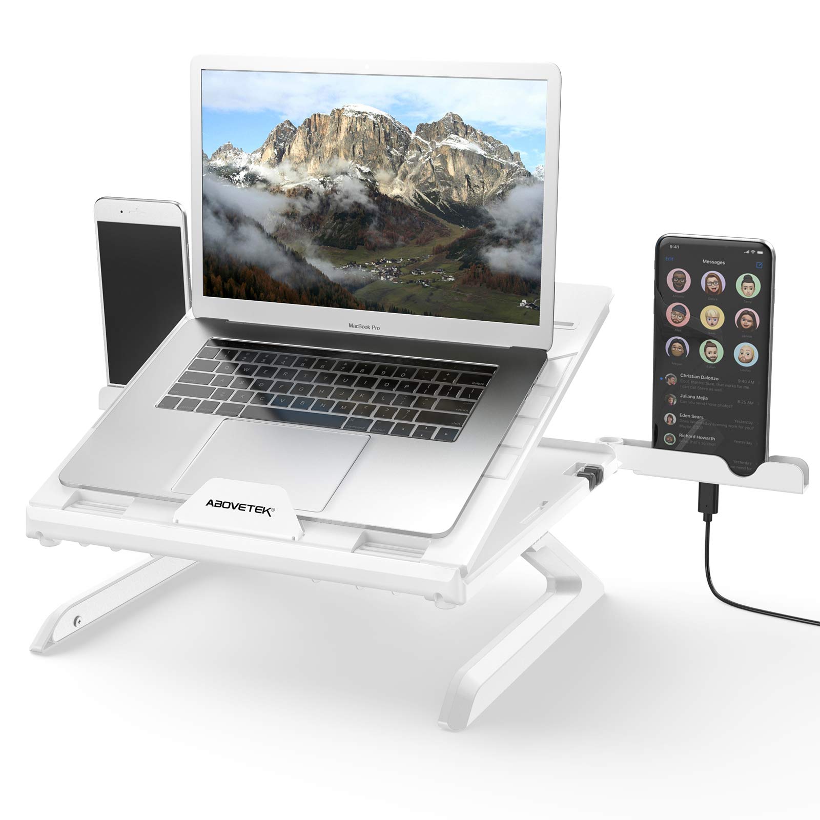 AboveTEK Genie Book Laptop Stand Riser - 9 Height/Angle Adjustable, Portable Laptop Riser Foldable to 11x11x1” - Fits 6” to 17” Laptop & 2 Extra Phone Holders - Ideal Gift for Family(White)