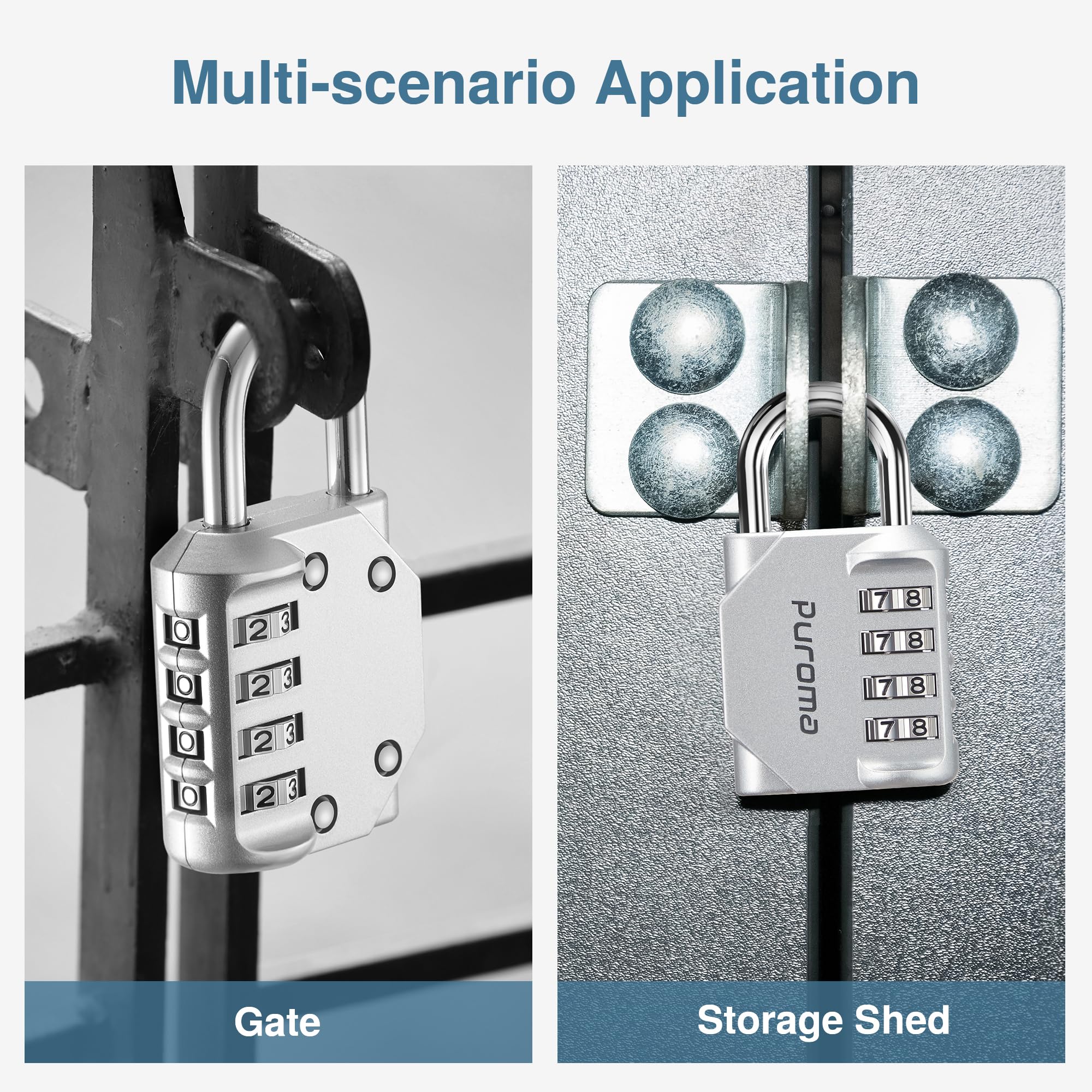 Puroma 2 Pack Combination Lock 4 Digit Locker Lock Outdoor Waterproof Padlock for School Gym Locker, Sports Locker, Fence, Toolbox, Gate, Case, Hasp Storage (Silver & Black)