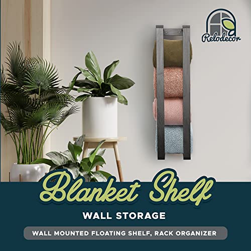 RELODECOR Blanket Wall Rack (Black), Blanket Holder for Bedroom and Living Room, Blanket and Towel Wall Mount Rack, Towel Wall Mounted Shelf, Floating Blanket Storage, Wall Decorative Blanket Shelf