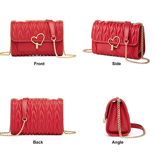 Women's Shoulder Bags Cow Leather Purses Crossbody Bags for Women Stylish Clutch Small Handbag with Chain Strap (Red)