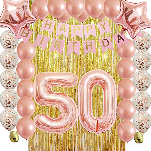 50th Birthday Decorations for Women,Rose Gold 50th Birthday Party Decoration for Her,Rosegold Balloons Decoration for Women 50th Birthday Party Supplies