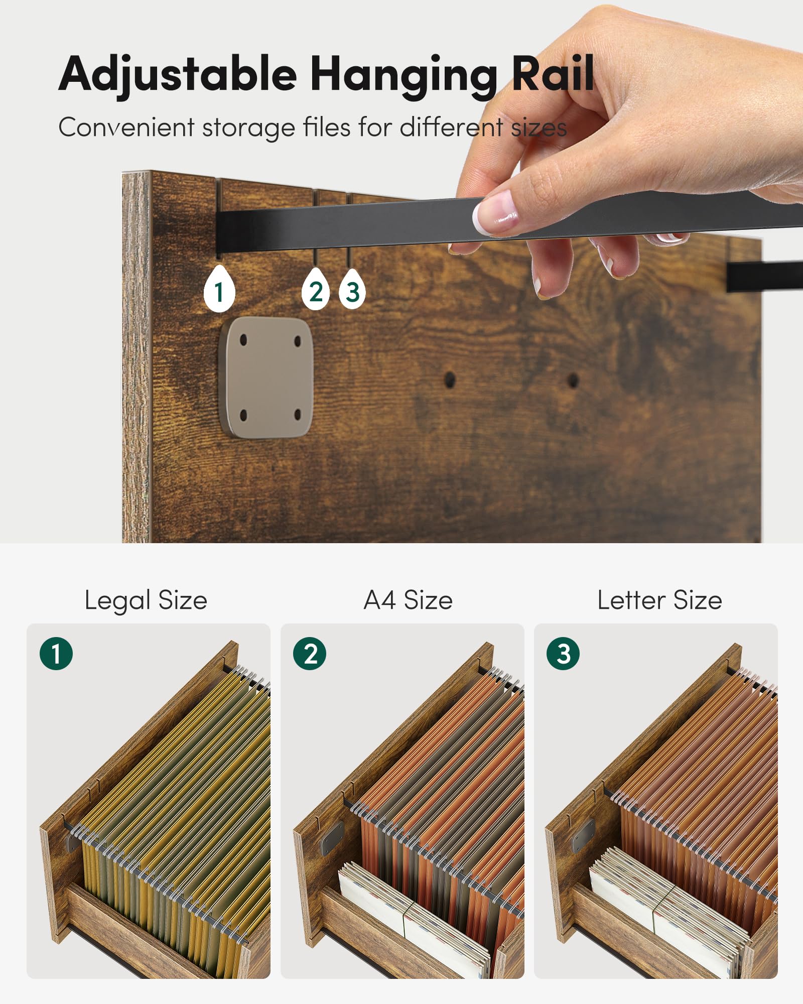 FEZIBO 3-Drawer Mobile File Cabinet, Lateral Filing Cabinet with Lock, Printer Stand with Open Storage Shelves for Home Office, Rustic Brown