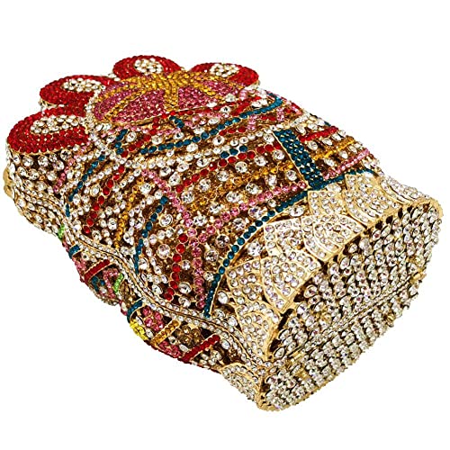 DEBIMY Animal Elephant Crystal Clutch Bag Sparkly Women Rhinestone Shoulder Bag Handbag Wedding Party Evening Clutch, Gold White