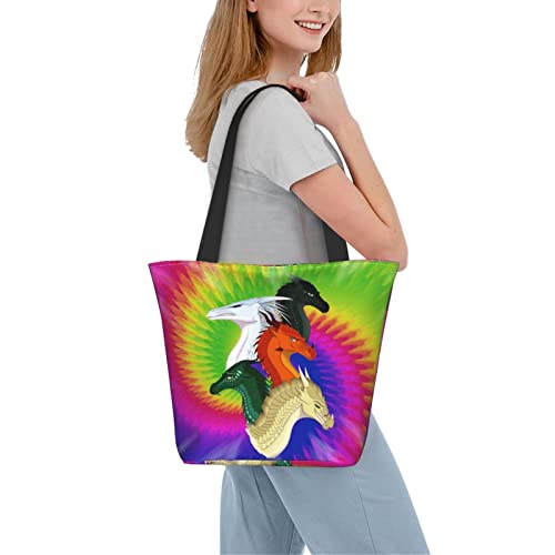 Wings#Dragon#Fire Women's Tote Bag Large Capacity Shoulder Handbag For School Travel Beach Shopping Business Work