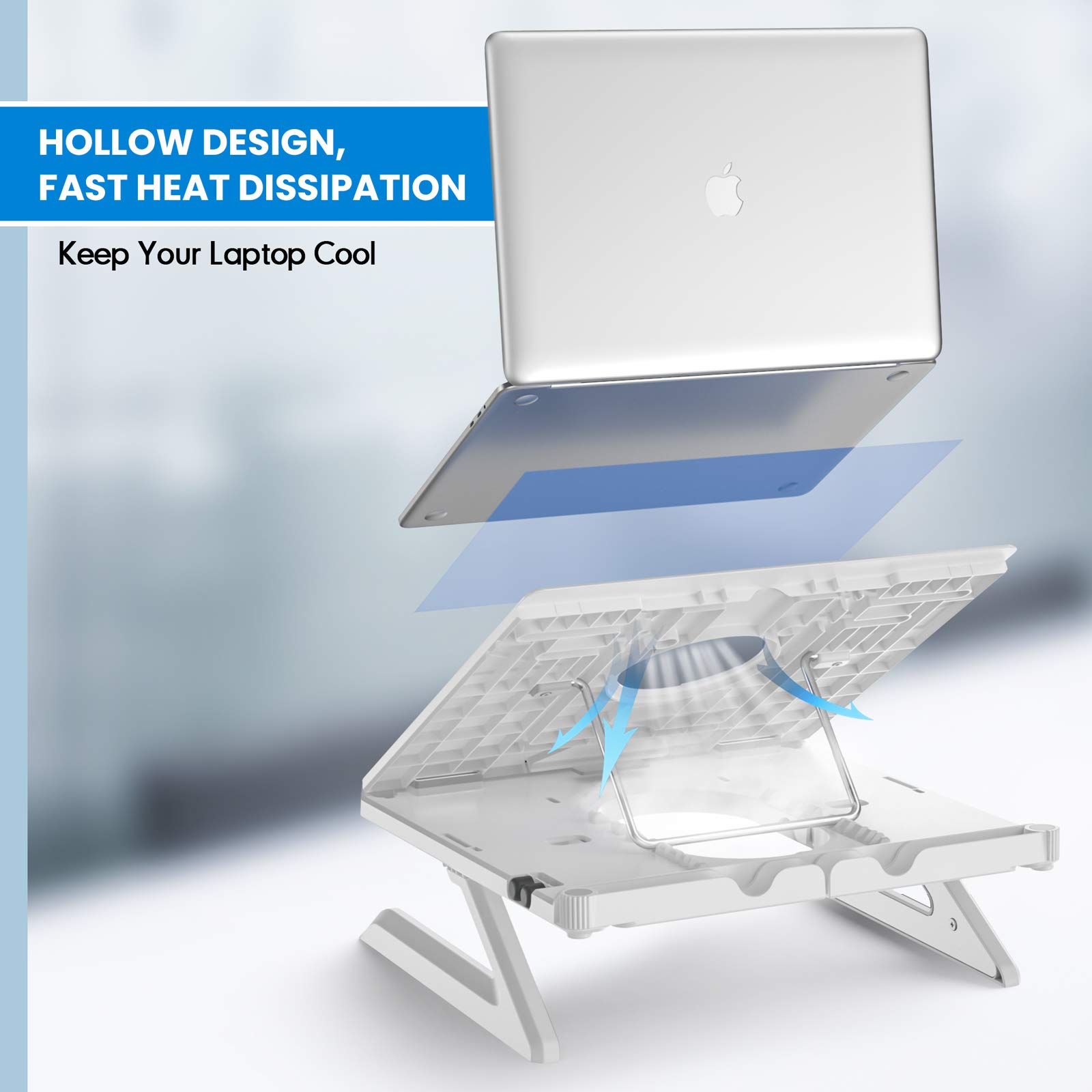 AboveTEK Genie Book Laptop Stand Riser - 9 Height/Angle Adjustable, Portable Laptop Riser Foldable to 11x11x1β - Fits 6β to 17β Laptop & 2 Extra Phone Holders - Ideal Gift for Family(White)