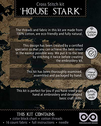 Game of Thrones Cross Stitch Kit House Stark - DIY Father's Day Gift - Hand Embroidery Bookmark with GoT Pattern