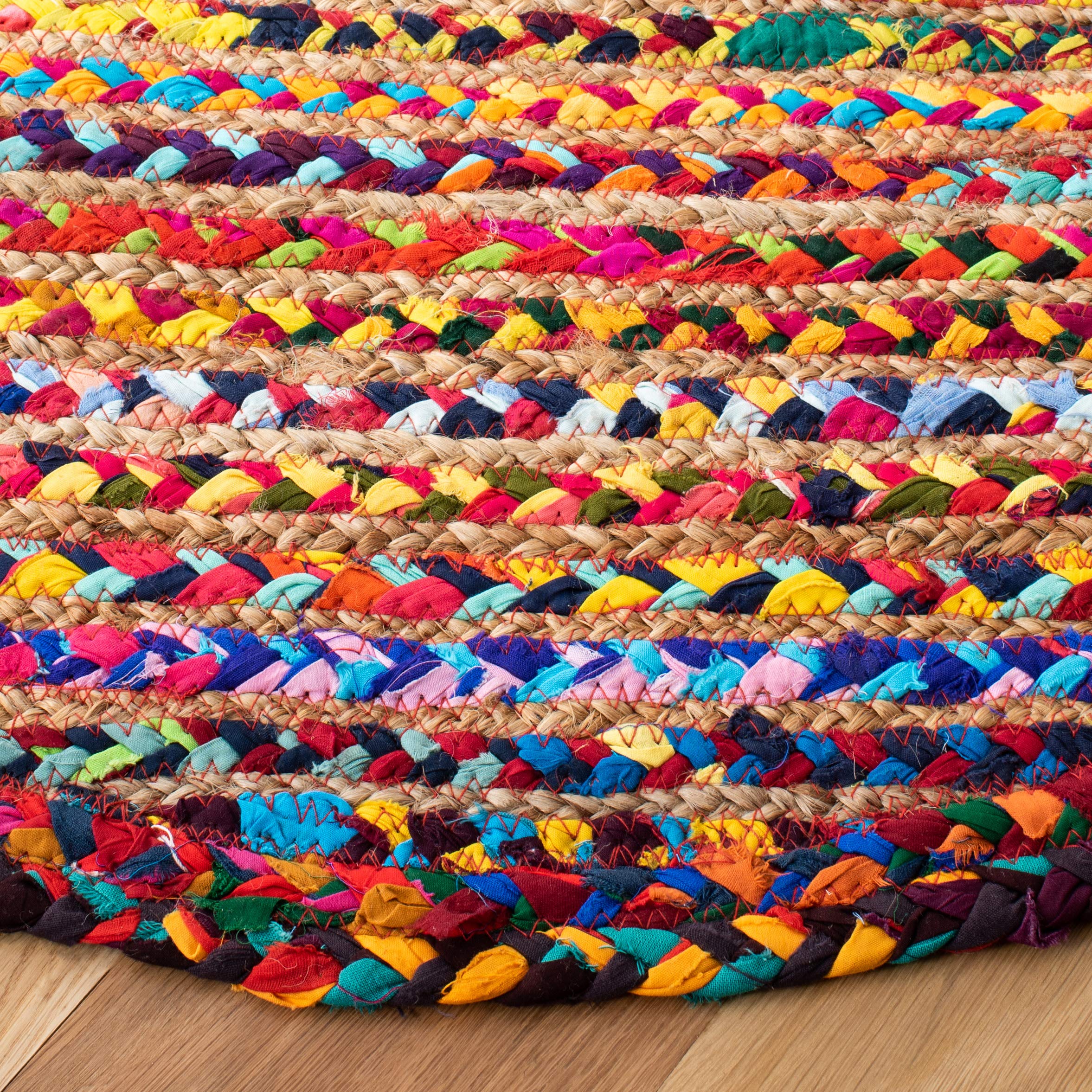 SAFAVIEH Braided Collection 4' x 6' Oval Pink / Red BRD263U Handmade Boho Reversible Cotton & Jute Area Rug