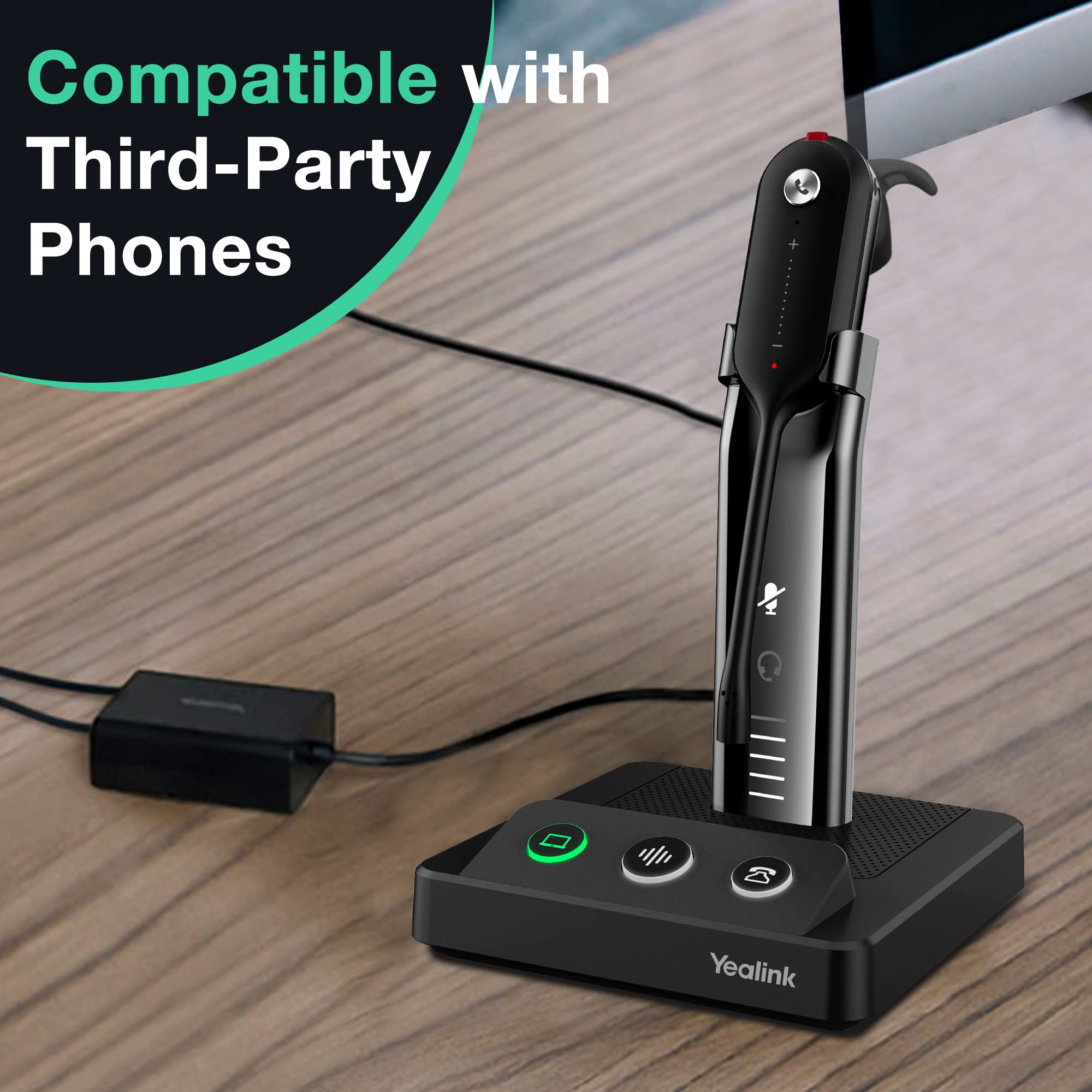 Yealink WH63 Wireless Headset with EHS60 Adapter DECT Headset Teams Zoom Certified Headset Compatible for Cisco Avaya Poly Grandstream IP VoIP Phones SIP Phones Noise Canceling Mic Stereo Single Ear