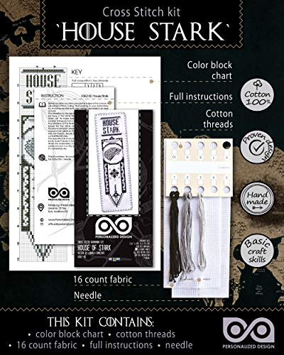 Game of Thrones Cross Stitch Kit House Stark - DIY Father's Day Gift - Hand Embroidery Bookmark with GoT Pattern