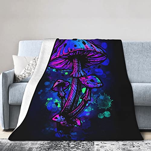WDFS Psychedelic Mushrooms Flannel Fleece Throw Blankets Super Soft Cozy Warm Plush Bedding for Adults Kids Lightweight Blankets for Couch,Sofa,Bed 50''x40'', Black19